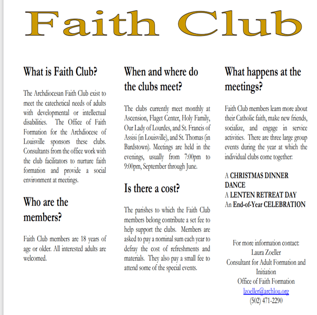 Faith Club/Adults with Disabilities | Formed In Faith